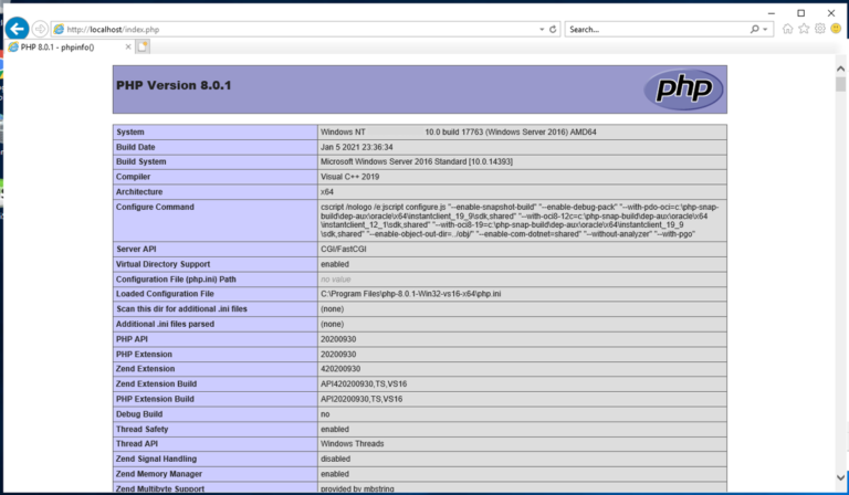PHP8 im IIS unter Windows 2019 einrichten