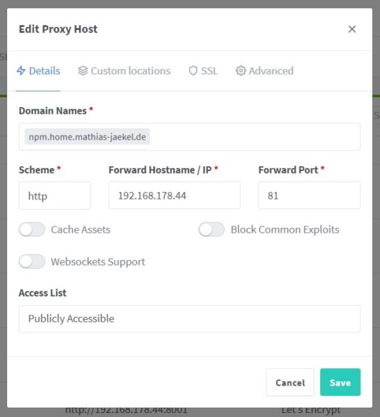Nginx Proxy Manager Einstellung Paperless NGX,Homeassistent