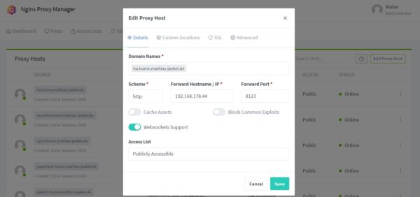 Nginx Proxy Manager Einstellung Paperless NGX,Homeassistent