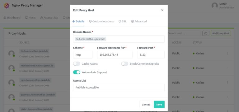Nginx Proxy Manager Einstellung Paperless NGX,Homeassistent